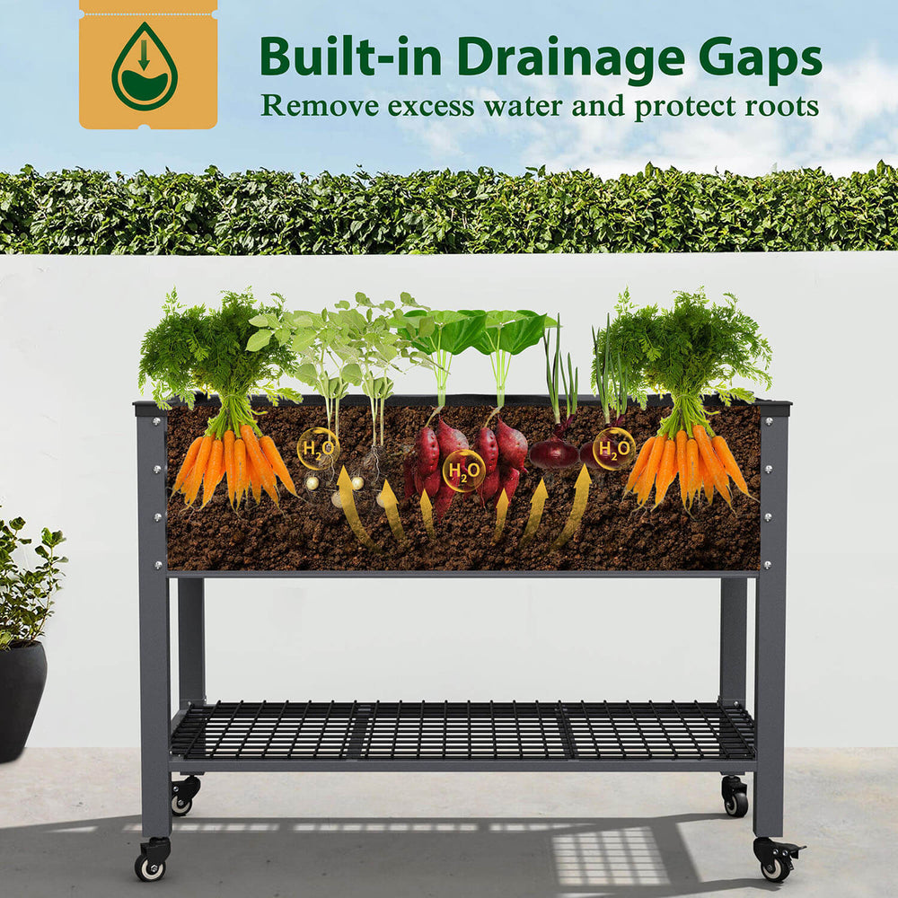 Mobile Raised Garden Bed with Shelf, Elevated Planter Box – Veikous