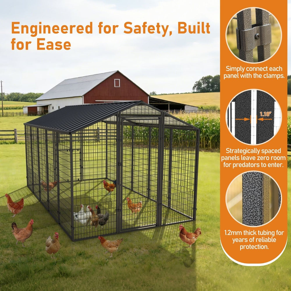 Metal Chicken Coop for 15 Chickens, Galvanized Steel Roof & Mesh – Veikous