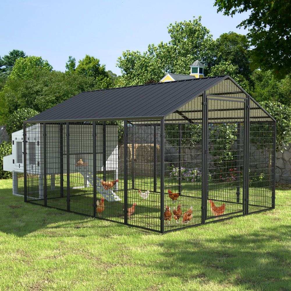 Metal Chicken Coop for 15 Chickens, Galvanized Steel Roof & Mesh – Veikous